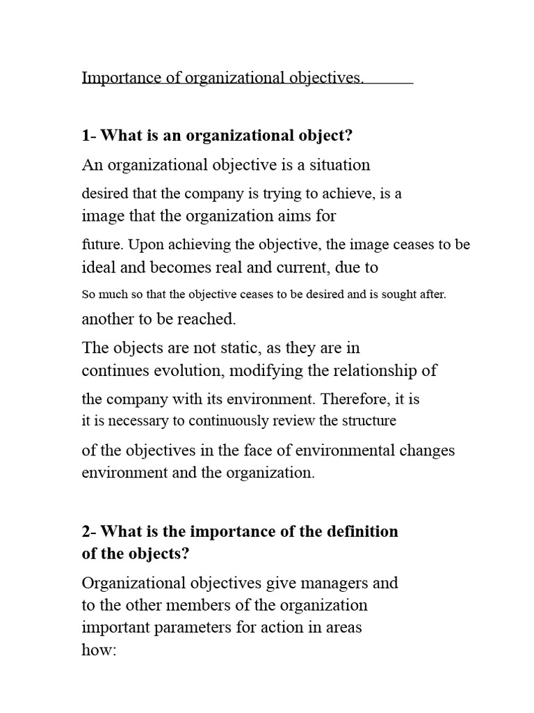 Importance of Organizational Objectives | PDF | Efficiency | Decision ...