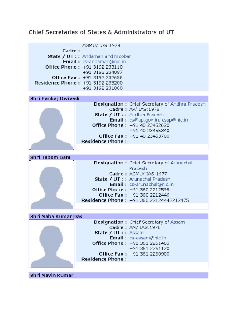 Chief Secretaries of States | PDF | New Delhi | Government Agencies