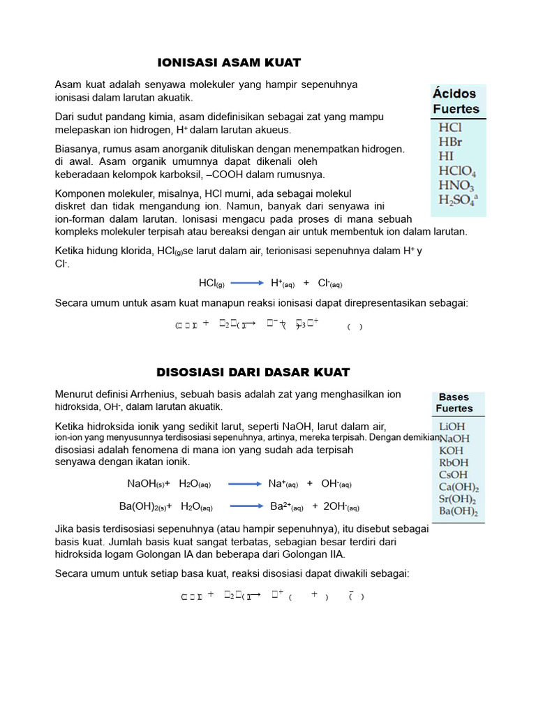 Proses Ionisasi Asam dan Basa dalam Larutan | PDF