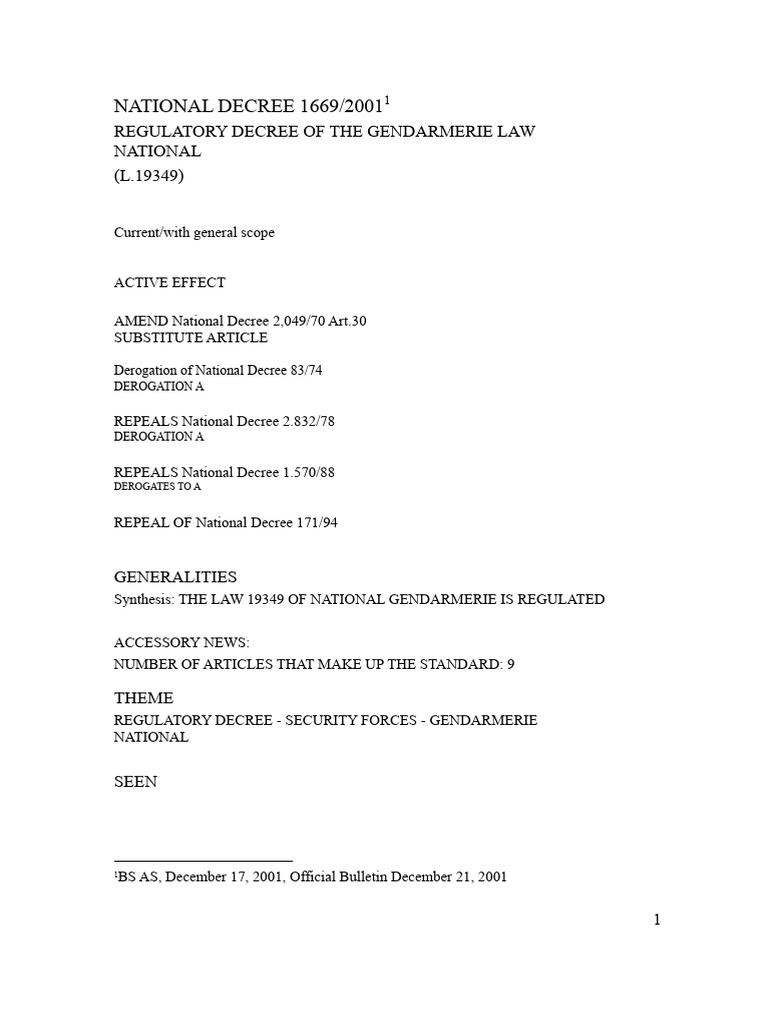 Regulatory Decree for Gendarmerie Law | PDF | Non Commissioned Officer ...