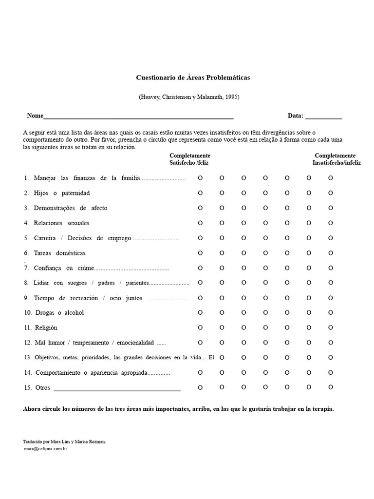 Cuestionario de Áreas Problemáticas - Heavey, Christensen & Malamuth ...