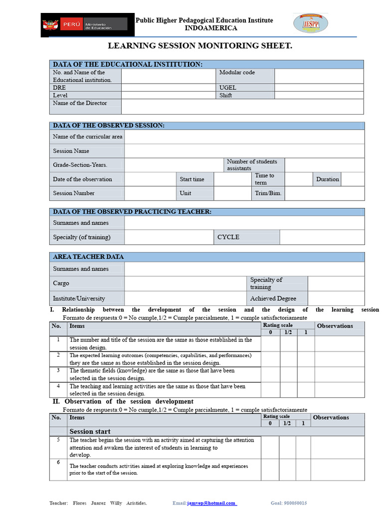 Initial Session Monitoring Sheet PDF | PDF | Teachers | Learning