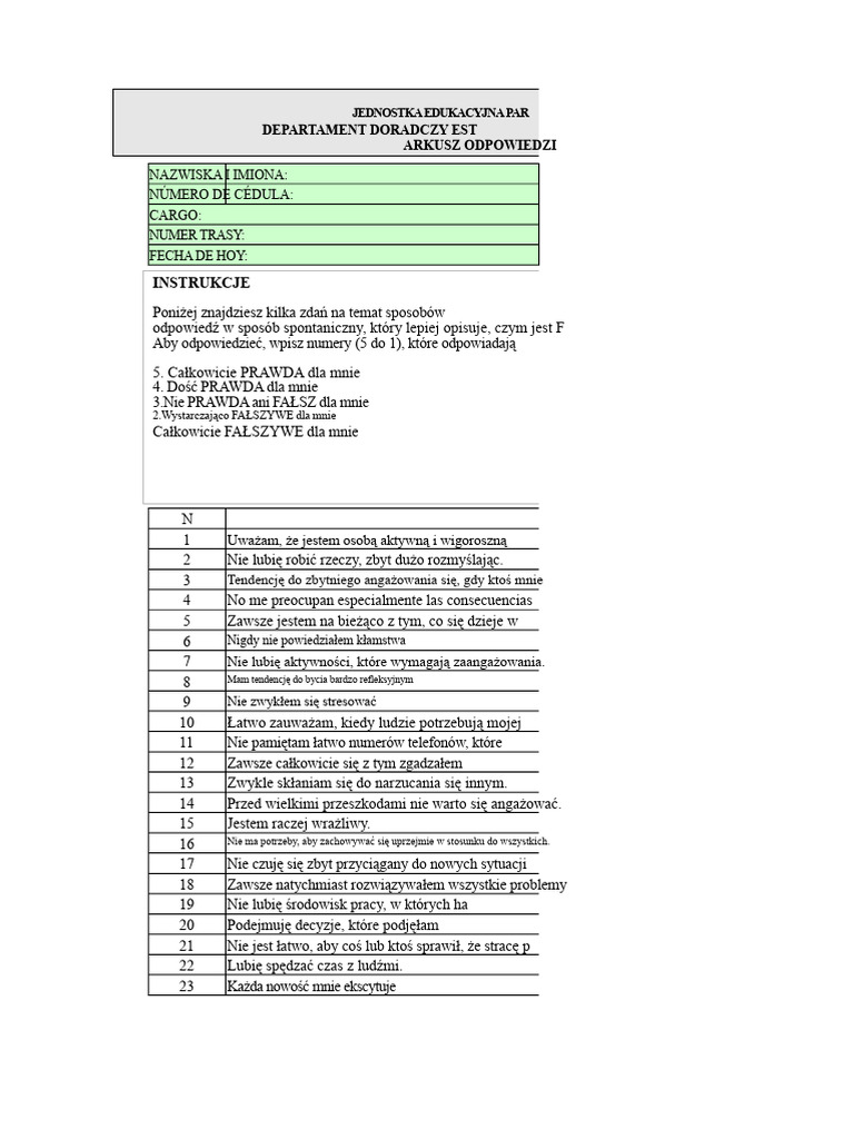Kwestionariusz Big 5 | PDF