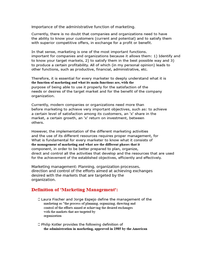 Importance of The Administrative Function of Marketing | PDF ...