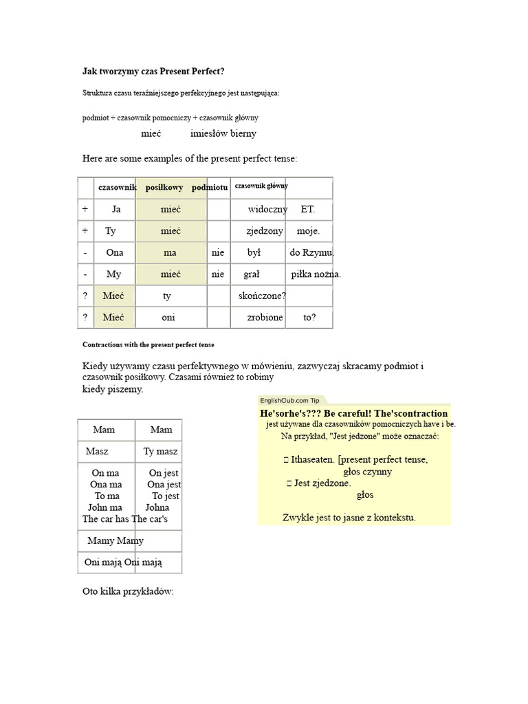 Czas Present Perfect | PDF