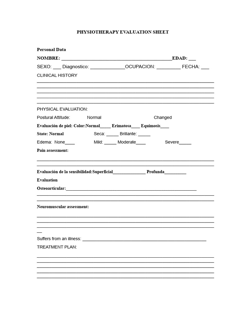Physical Therapy Evaluation Sheet | PDF