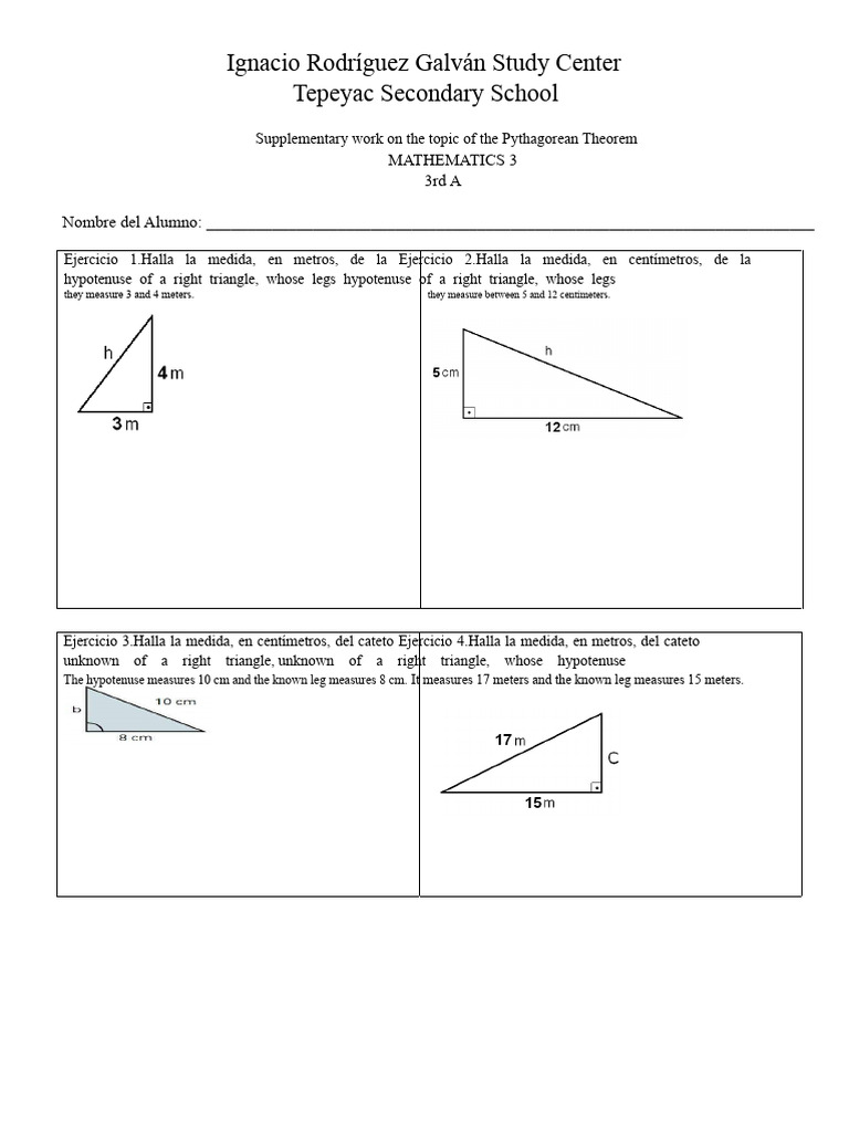 Exercises of The Pythagorean Theorem - Edited | PDF | Circle | Triangle