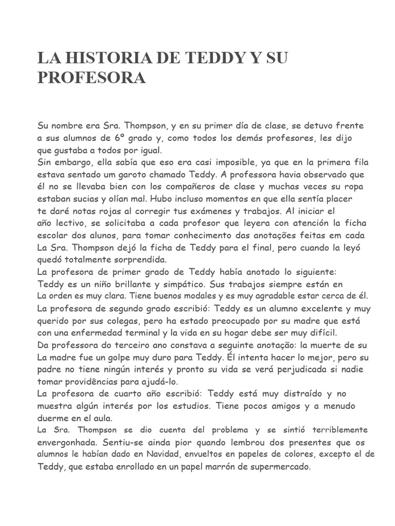 La Historia de Teddy y Su Profesora | PDF