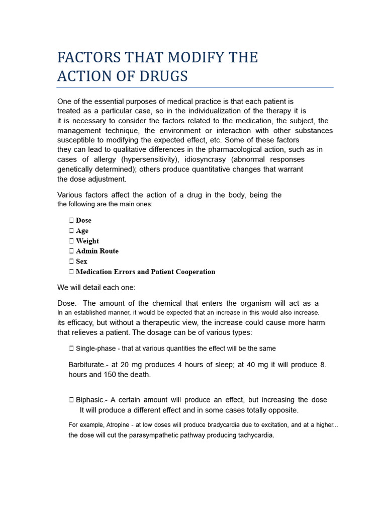 Factors That Modify The Action of Drugs | PDF | Pharmacology | Drugs