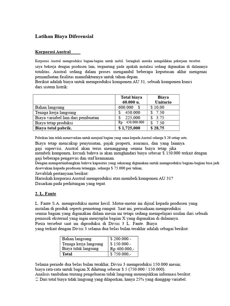 Latihan Biaya Diferensial Compress | PDF