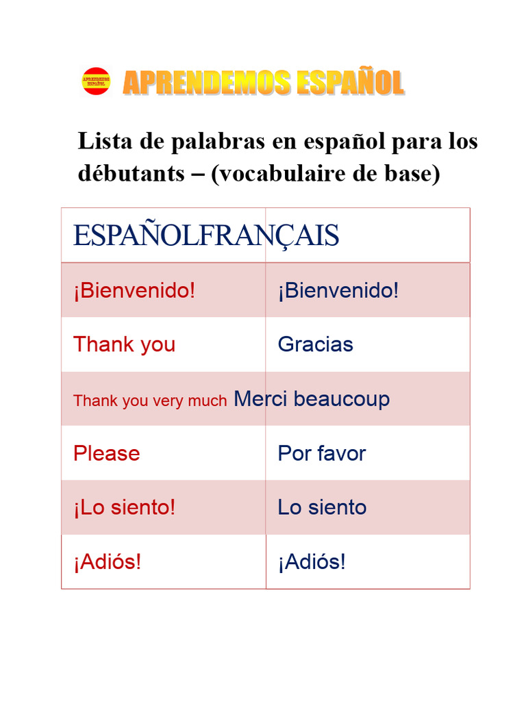 Lista de 15 Palabras Básicas en Español PDF | PDF