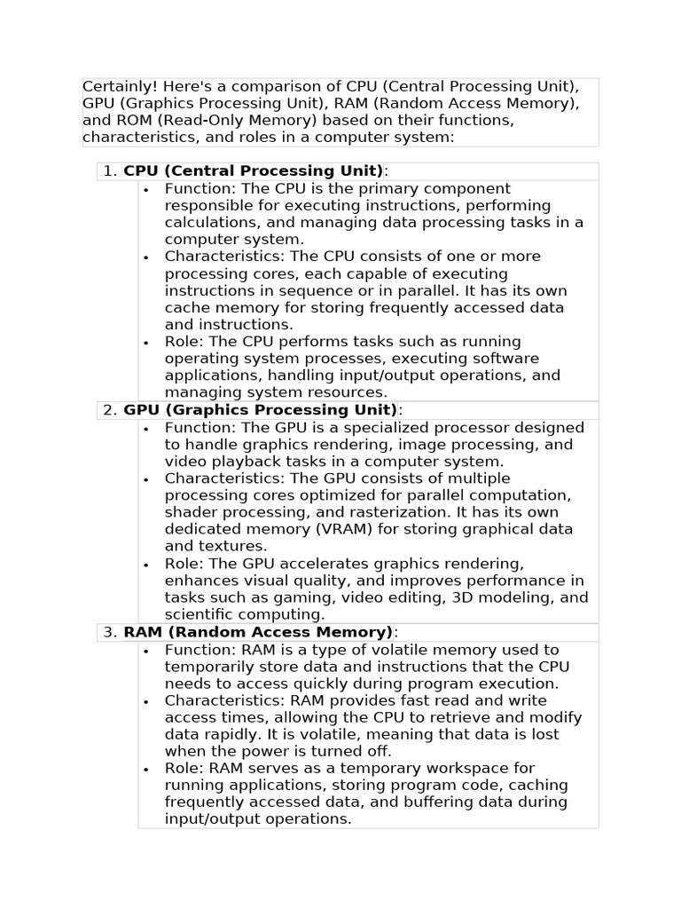 Compare Cpu, Ram, Rom and Gpu of Computer Hardware | PDF | Graphics ...