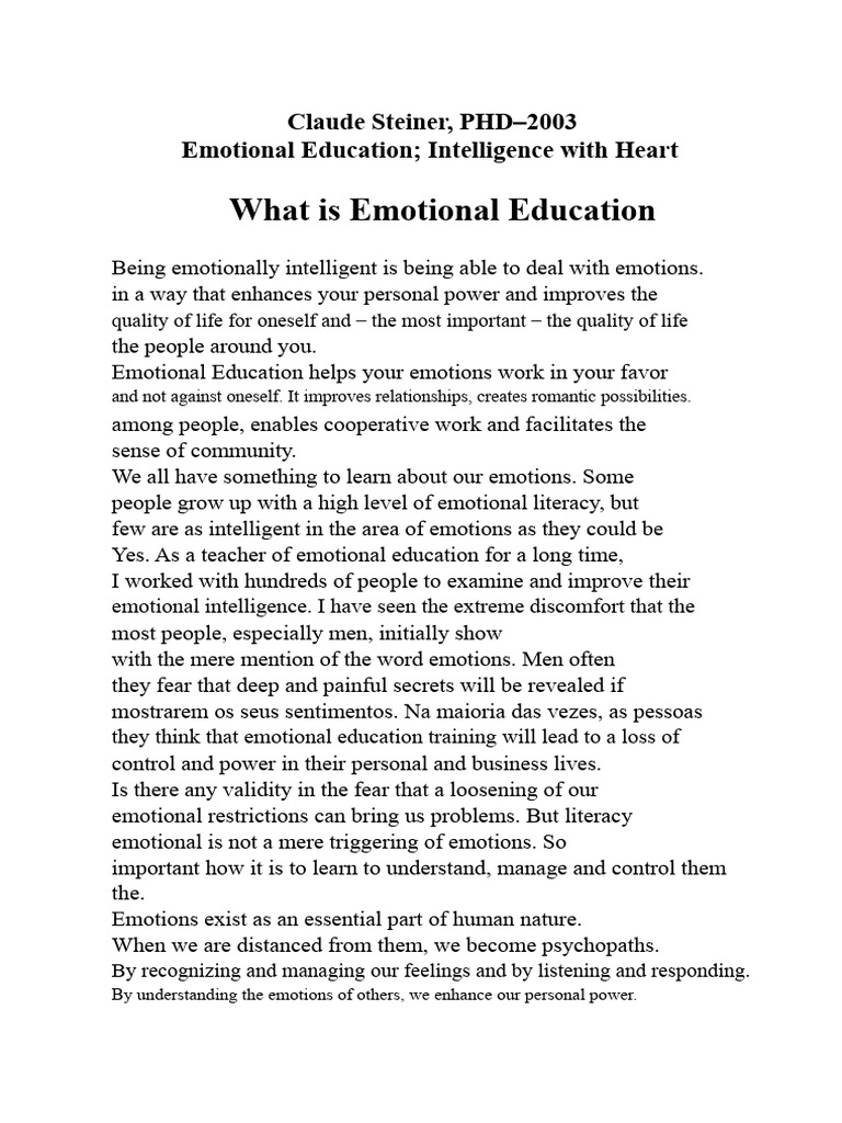 Emotional Education - Claude Steiner - Part 1 | PDF | Emotions | Anger