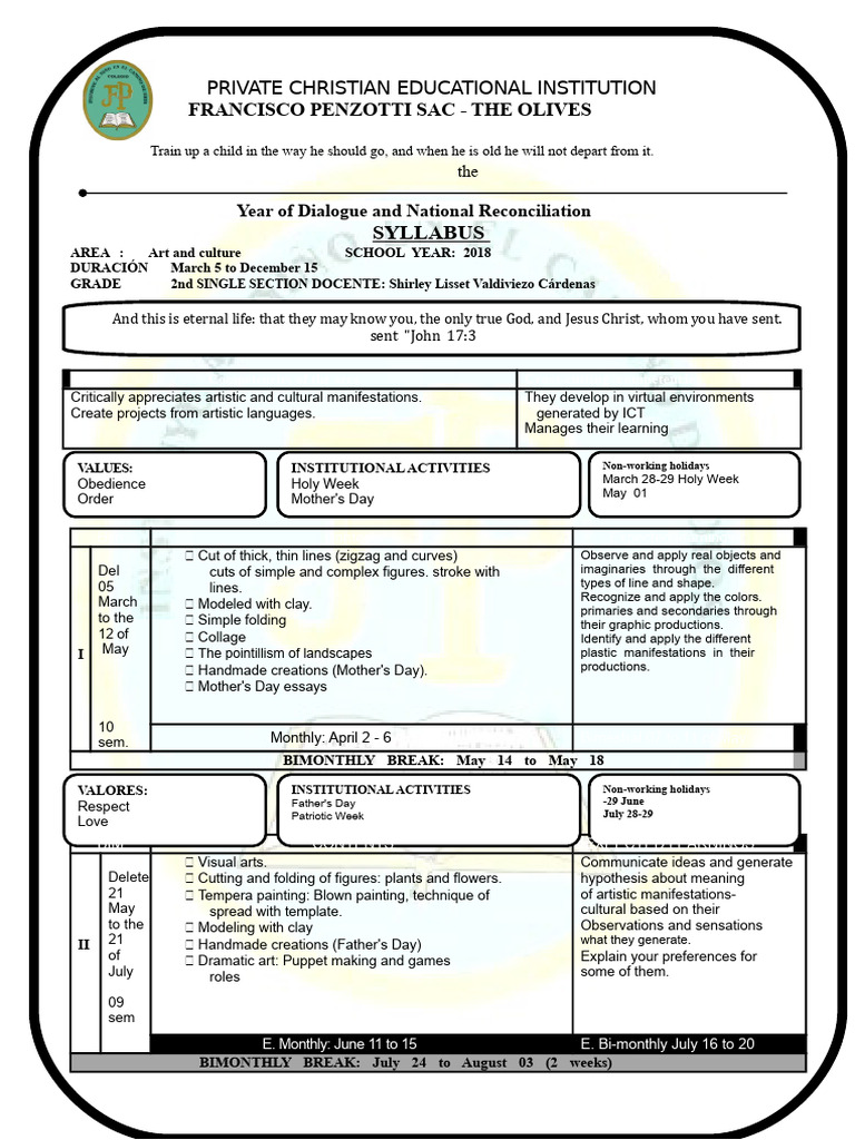 Syllabus Art and Culture 2ND Grade | PDF