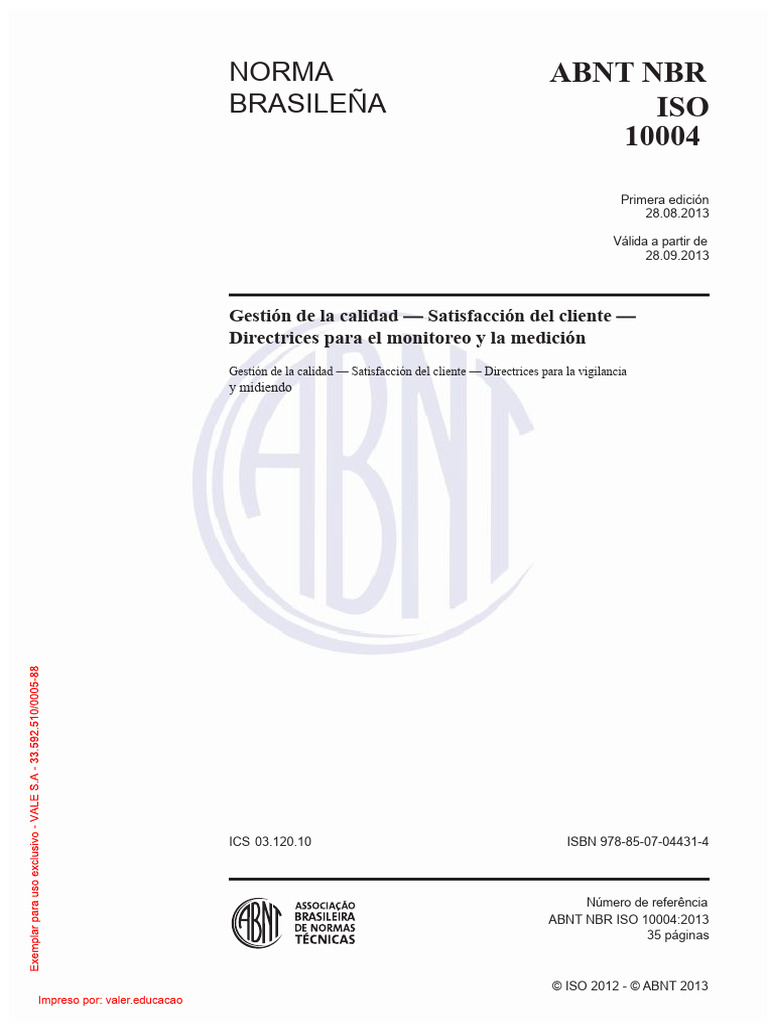 Abnt NBR ISO 10004: Norma Brasileña | PDF | La satisfacción del cliente ...