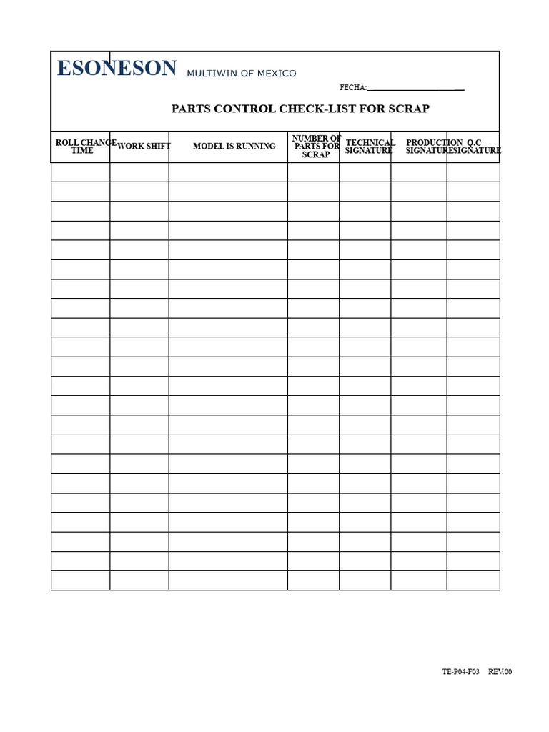 Scrap Parts Control Check-List | PDF