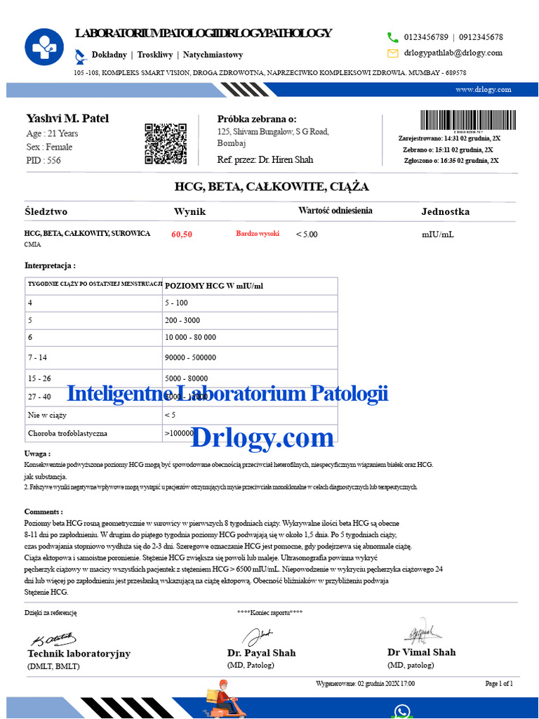 Wzór Raportu Testu Beta-Hcg - Przykład - Szablon - Raport Laboratoryjny ...
