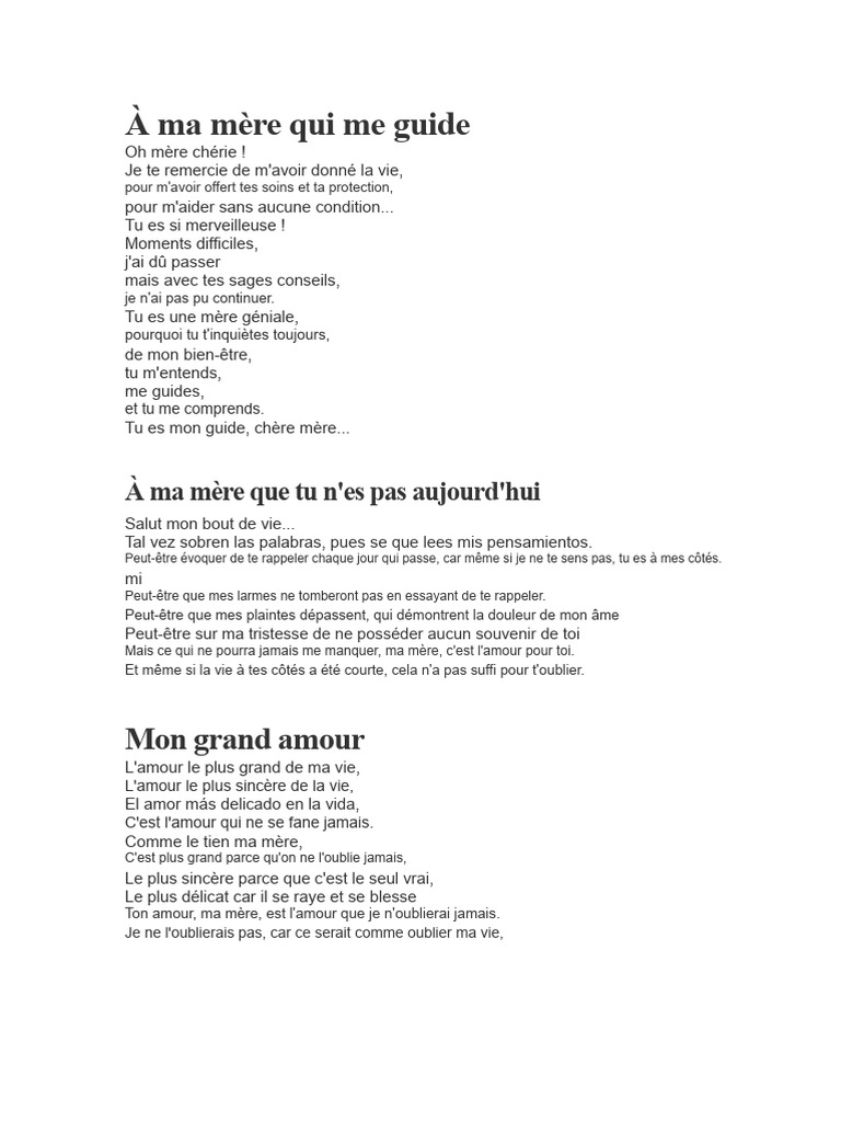 Hommage poétique à ma mère bien-aimée | PDF | Amour