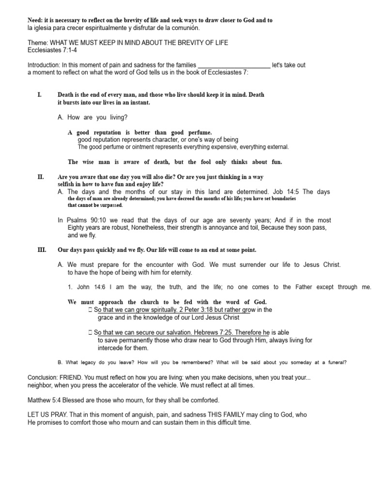 What We Must Keep in Mind About The Brevity of Life | PDF | Christian ...