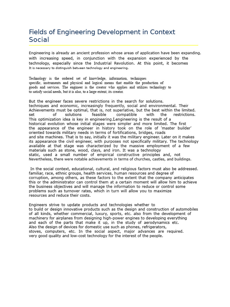 Fields of Engineering Development in Social Context | PDF | Engineering ...