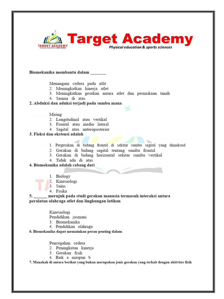 Biomekanika Olahraga Mcq 50 | PDF