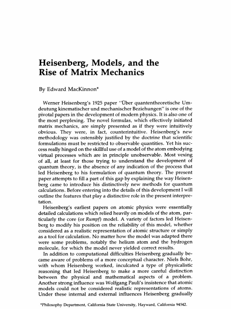 Rise of Matrix Mechanics: Heisenberg, Models, and The | Download Free ...