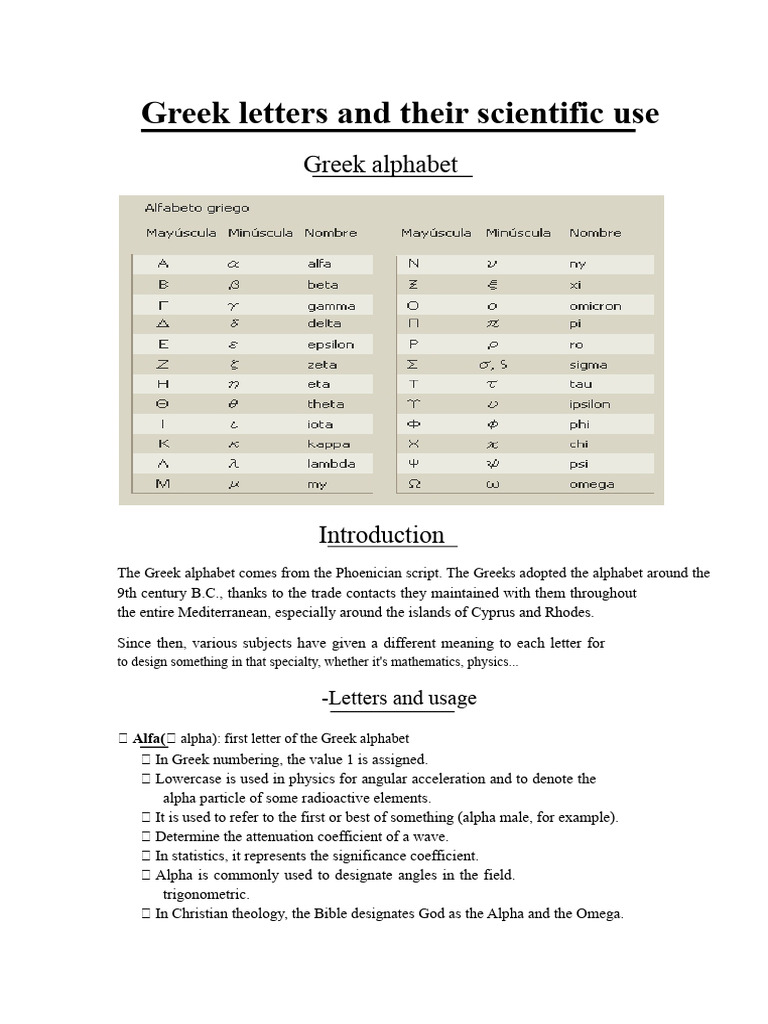 Greek Letters and Their Scientific Use | PDF | Greek Alphabet | Variable (Mathematics)