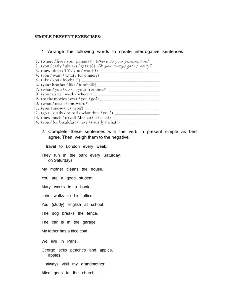 Present Simple Exercises | PDF