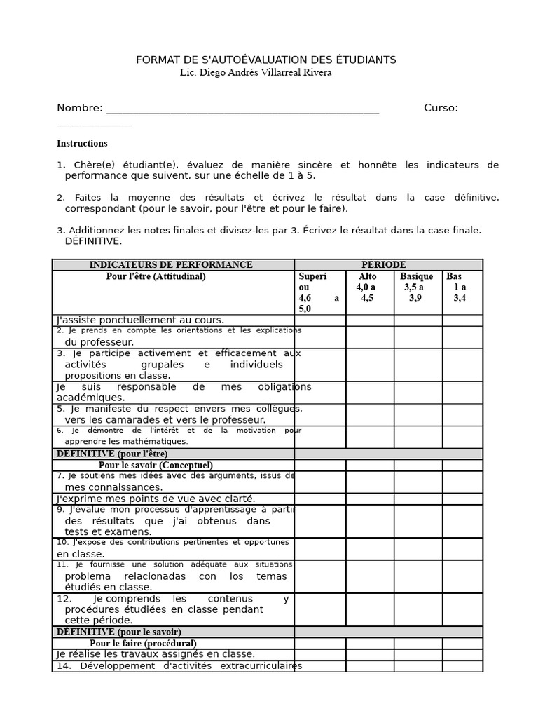 Autoévaluation des étudiants en cours | PDF