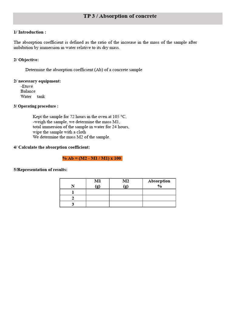 TP 3 / Absorption of Concrete: 1/ Introduction | PDF