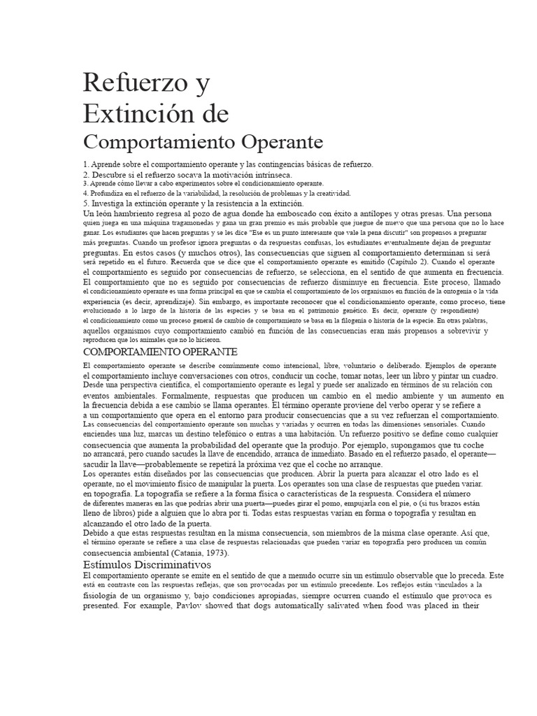 Refuerzo y Extinción Del Comportamiento Operante | PDF | Motivación ...