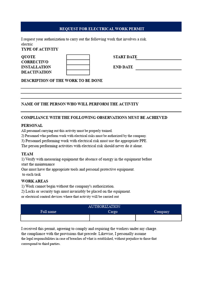 Electrical Work Permit | PDF