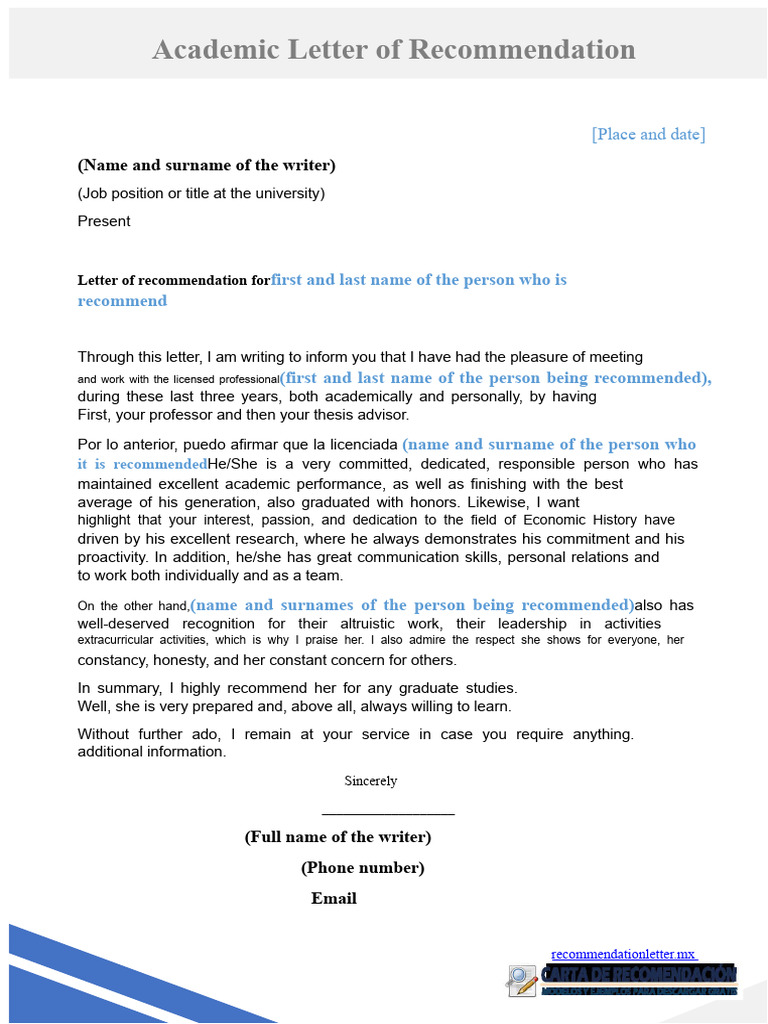 Academic Recommendation Letter Template | PDF