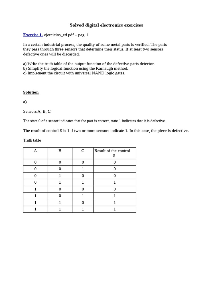 Digital Electronics Exercises Solutions | PDF | Boolean Algebra ...