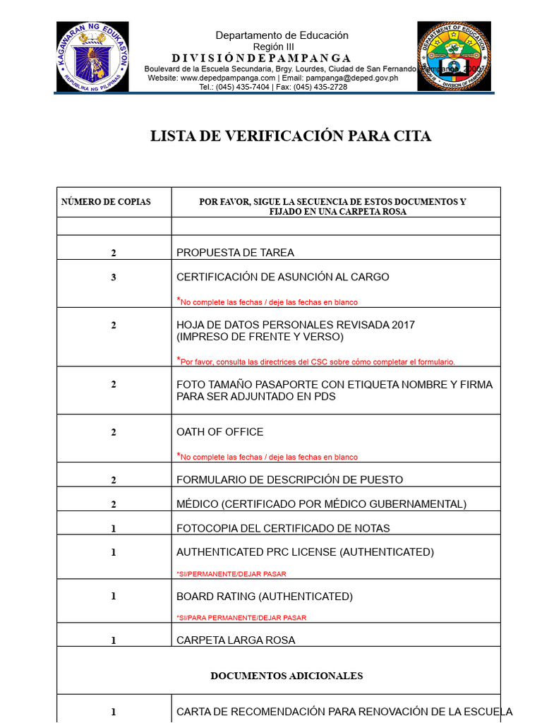 Lista de Verificación para Cita | PDF