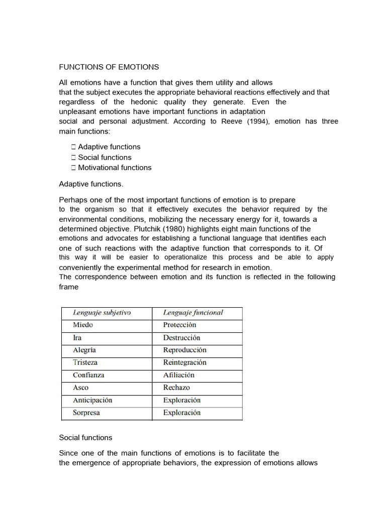 Functions of Emotions | PDF | Emotions | Feeling