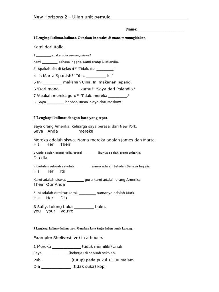 Ujian Unit Pemula New Horizons 2 | PDF