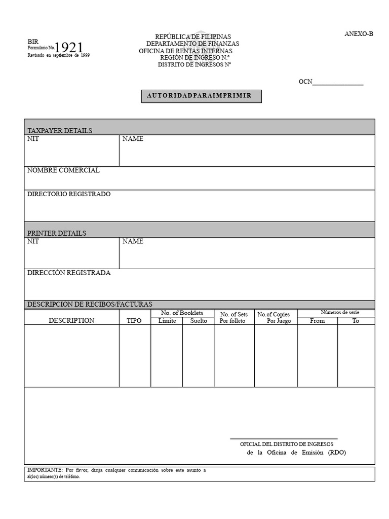 BIR Form 1921 - ATP - RMO 28 2002 PDF | PDF