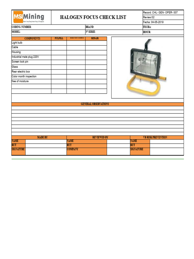 Halogen Focus Checklist Review 2019 | PDF