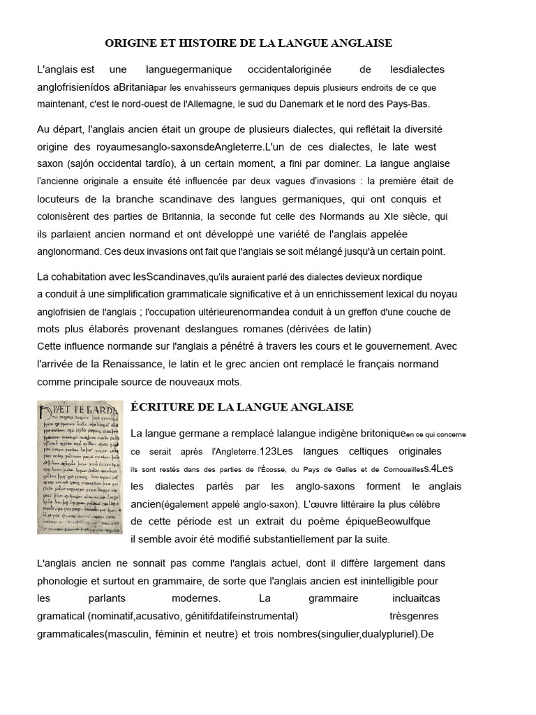 Histoire et évolution de l'anglais | PDF | Langue anglaise | Genre ...