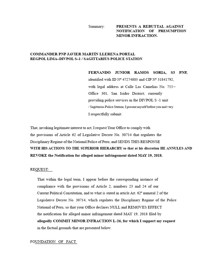 Rebuttal Against Minor Infraction Notice | PDF | Justice | Crime & Violence