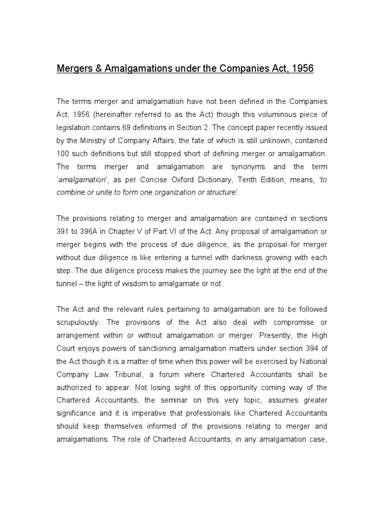 Amalgamation Checklist | PDF | Due Diligence | Audit