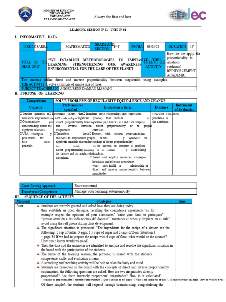 SESSION No. 11 - UNIT No. 1 - 1°F - MATH - REINFORCEMENT - PROF ANGEL ...