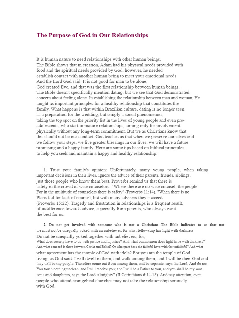 The Purpose of God in Our Relationships | PDF | Love | Sin