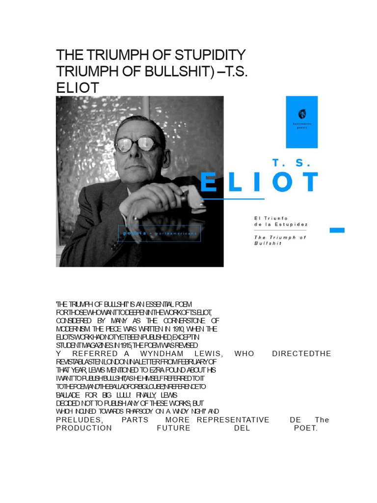 Eliot The Triumph of Stupidity | PDF | Poetry | T. S. Eliot