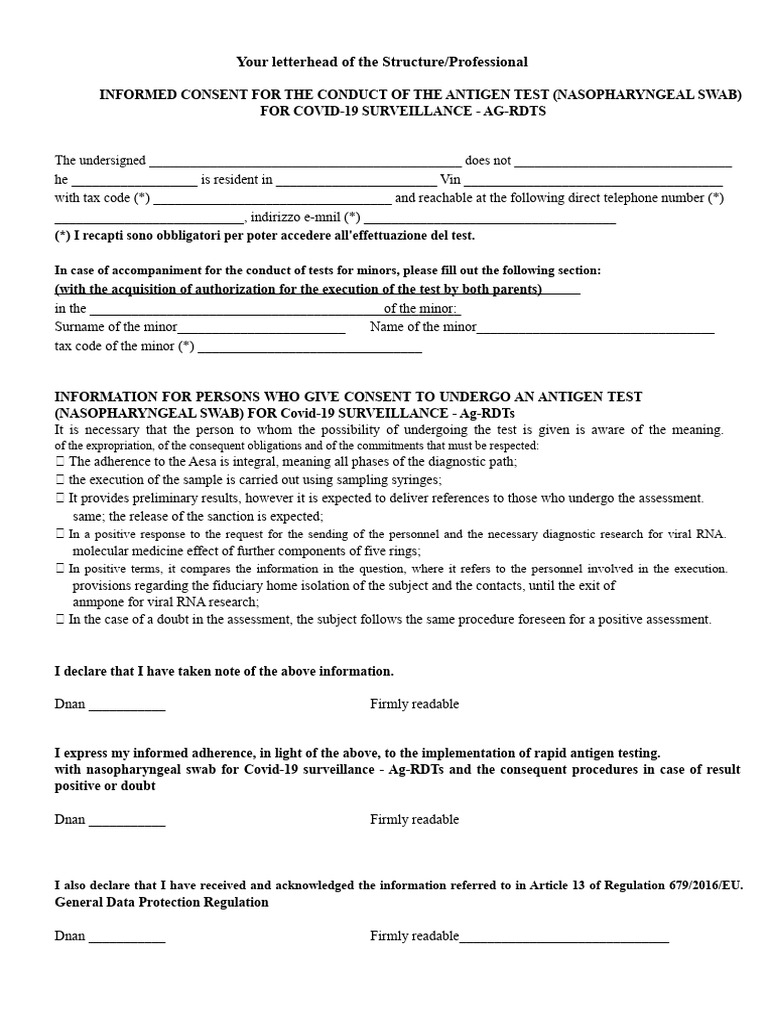 Informed Consent for COVID-19 Antigen Test | PDF | Health Sciences ...