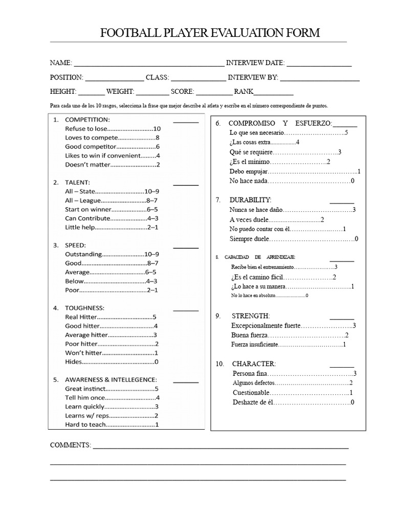 Formulario de Evaluación de Jugadores de Fútbol | PDF