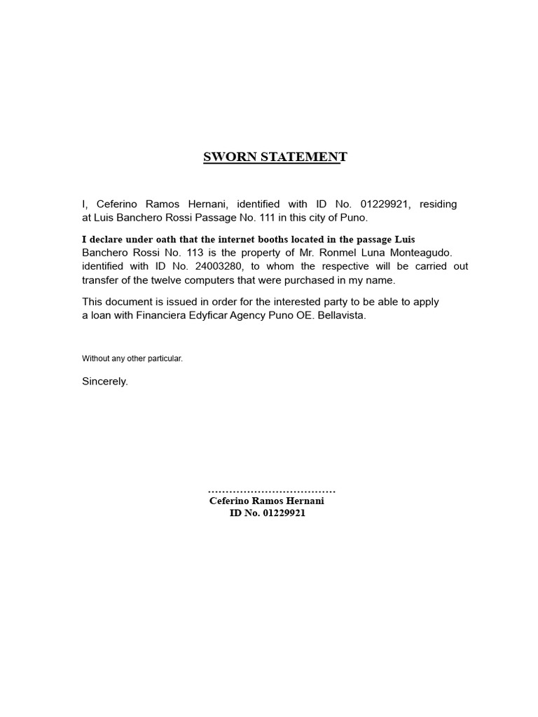 Sworn Statement | PDF