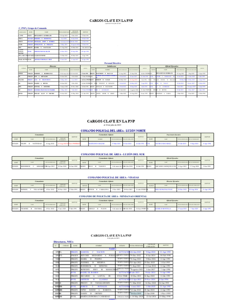 PNP Personal Clave A Partir Del 18 de Julio de 2023 1 | PDF | Cumplimiento de la ley | Crimen y ...