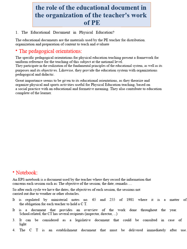 Educational Documents in PE Teaching | PDF | Physical Education | Learning